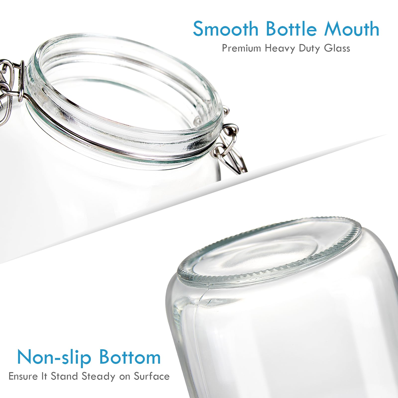 YEBODA 48oz Food Storage Canister Glass Jars with Clamp Airtight Lids and Silicone Gaskets for Multi-Purpose Kitchen Containers - Clear Square (2 Pack)