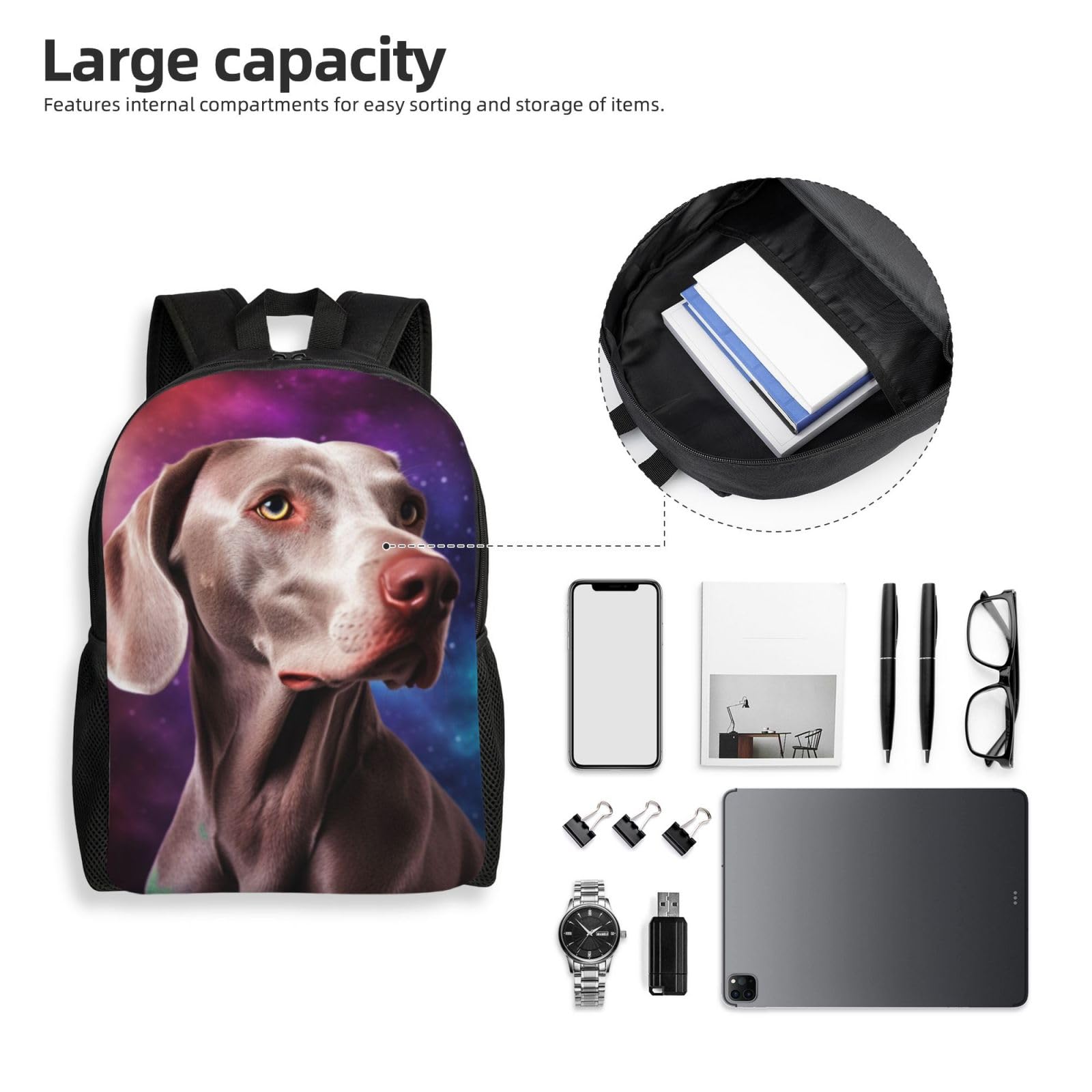 Xerial Rainbow Galactic Weimaraner Backpack Waterproof Anti Theft Durable Light Laptop Bag Backpacks For Women Men Travel Gym Backpack