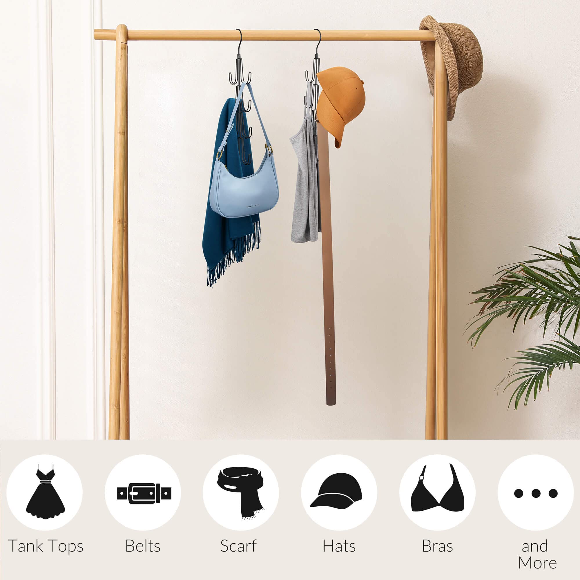 ZEDODIER Purse Hanger Organizer for Closet, 2 Pack Rotatable Hanging Bag Holder, Keeping Purses Visible and in Good Condition, Metal Handbag Storage Hook Backpack Rack Space Saving Hanger, Black