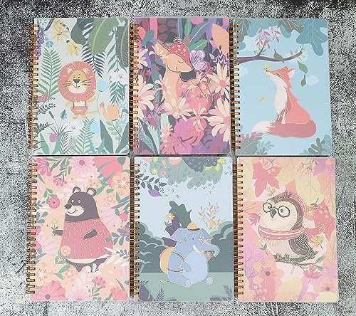 Zegrox Medium 5.75"x 8.35" Notebook, Journal, 6 Pcs Aesthetic Cute Abstract Notebook with Pockets, Flexible Cover, College Ruled Paper, 160 page Easy Tear Pages for Work, School Supplies