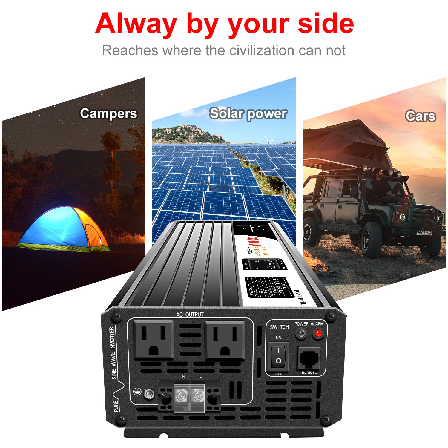 XIJIA 3000W (Peak 6000W) Pure Sine Wave Power Inverter DC 12V to AC 120V 60HZ Solar Converter for Home Use car Remote Control (DC12V (Range 10V-15V) 3000W)