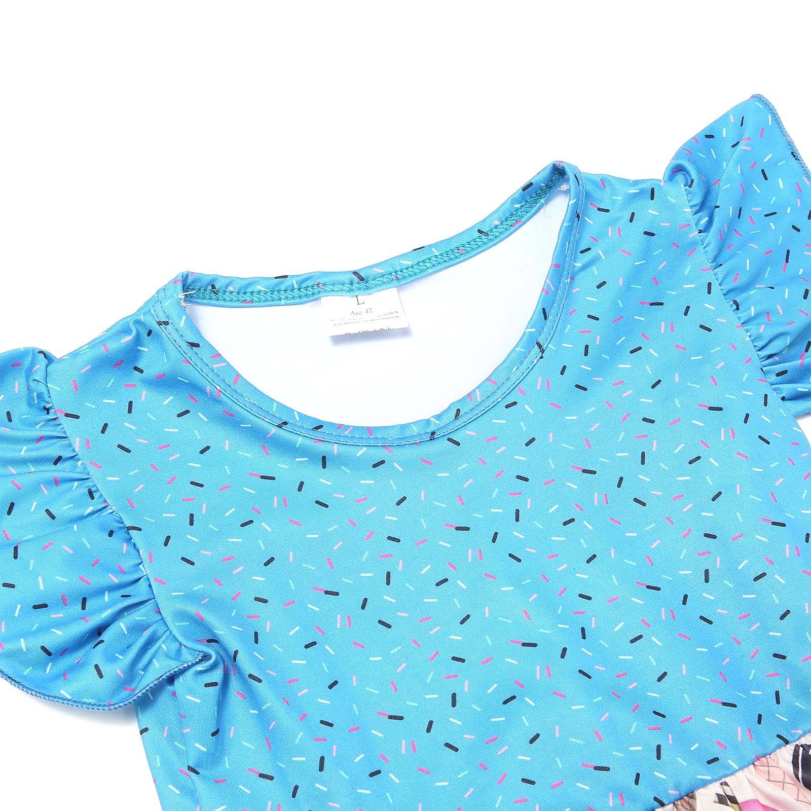 Toddler Girls Ice Cream Pattern Dresses Ruffle Bottom Blue Flutter Sleeve Summer Apparel 4-5T