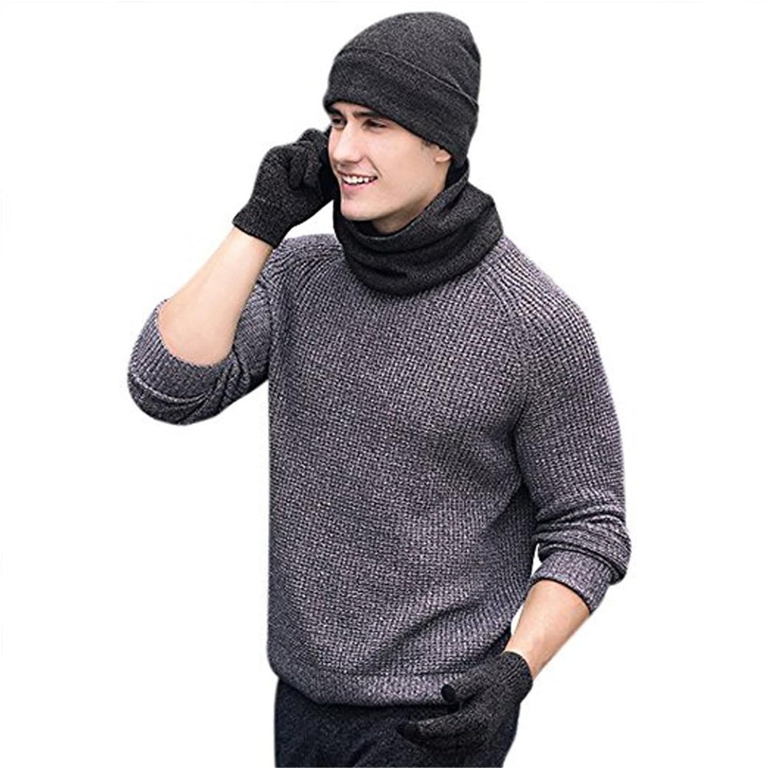 Winter Beanie Hats Scarf Touchscreen Gloves Set for Men Women Thick Beanies Skull Cap Neck Warmer with Warm Knit Fleece Lined