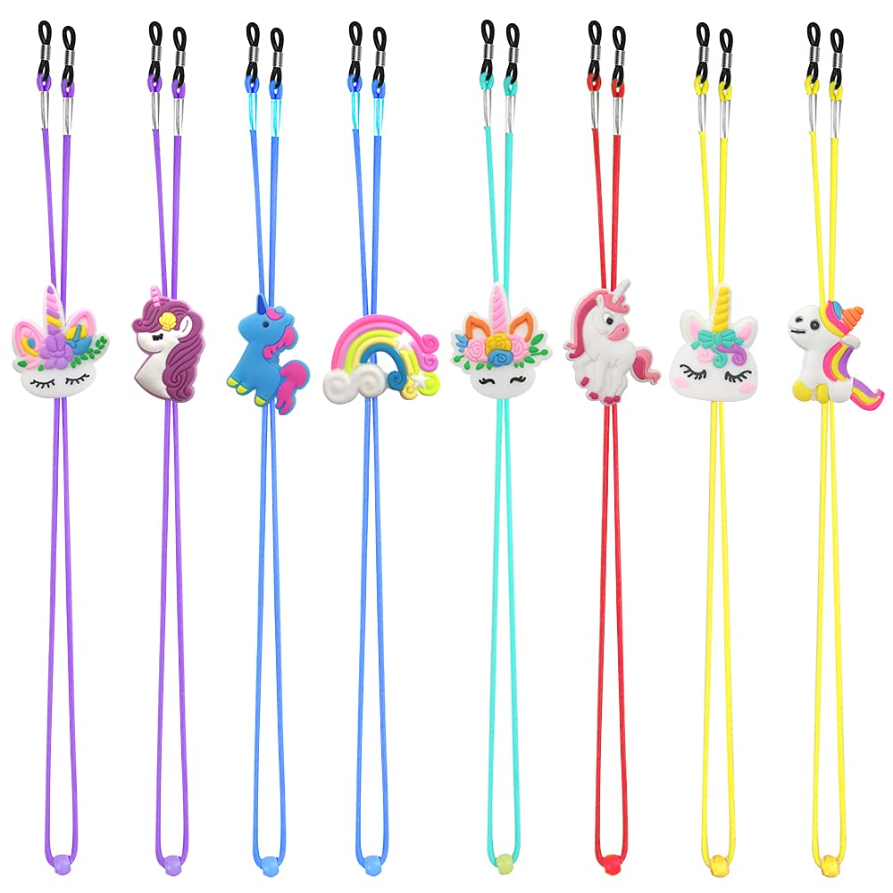 ZXSWEET 8PCS Kids Glasses Strap Unicorn Rainbow Adjuster Stretchy Eyeglass Strap for Girls Boys