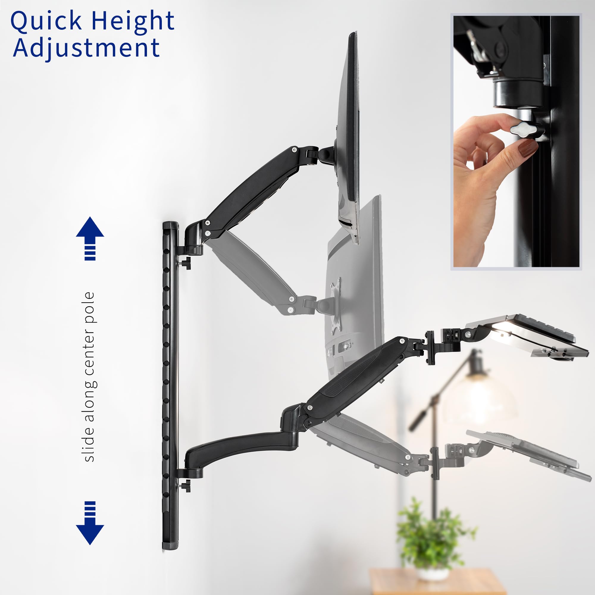 VIVO Black Sit-Stand Wall Mount Counterbalance Height Adjustable Monitor and Keyboard Workstation for Screens up to 27 inches STAND-SIT1K