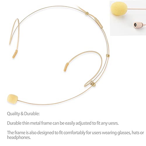 Sujeetec Microphone Headset Headworn Earset Over Ear Hanging Mic Compatible with Audio Technica Wireless System & Bodypack Transmitter, Ideal for Lectures, Live Performance, Theater, Podcasts-Beige