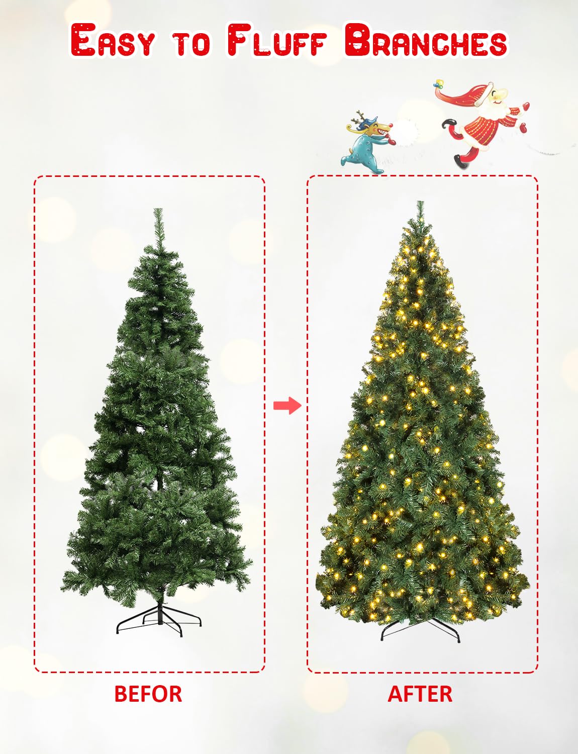 YouMedi 6.5ft Pre-Lit Artificial Holiday Christmas Spruce Tree with Lights - Premium Hinged Tree for Home, Office, Party Decoration - Metal Hinges & Foldable Base
