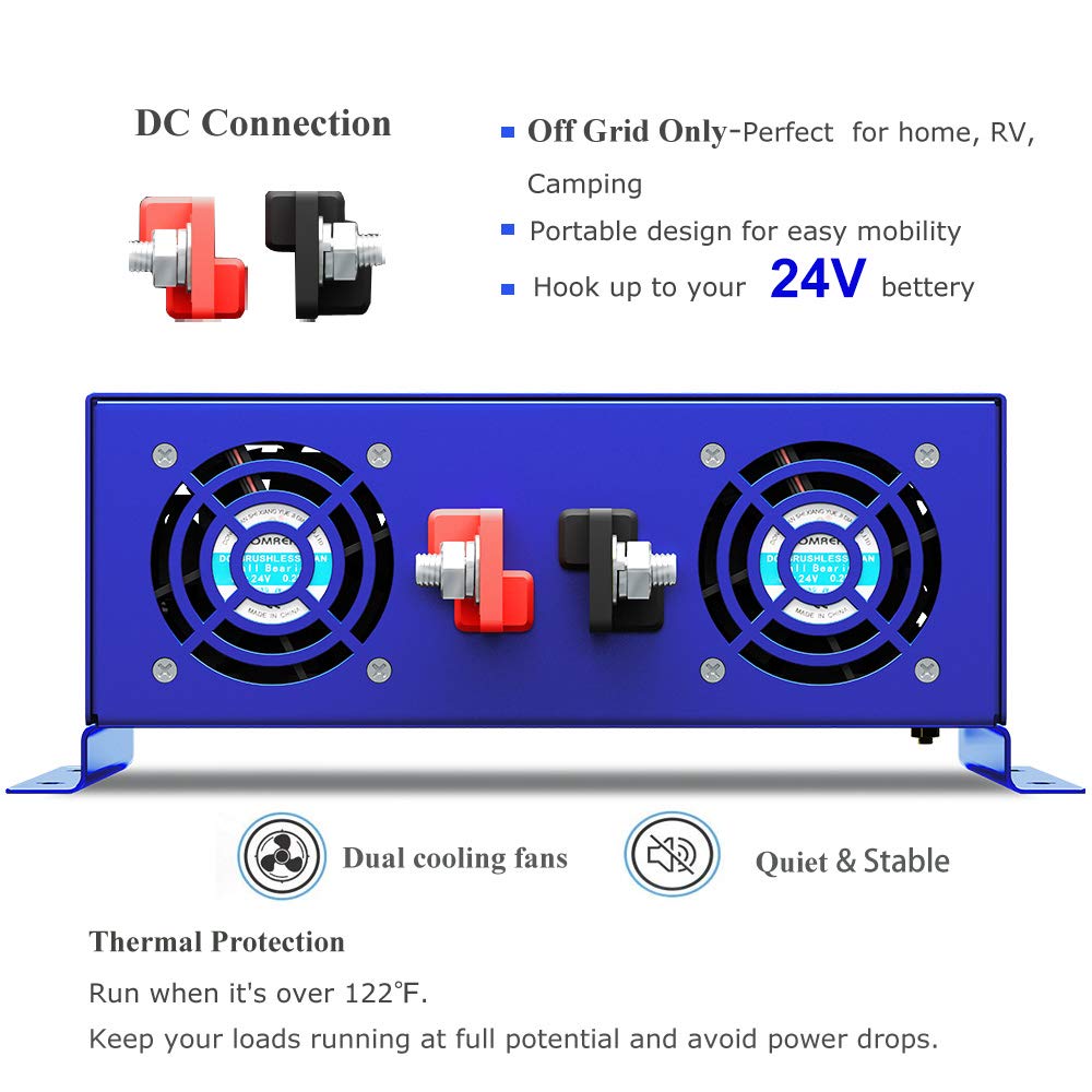 XYZ INVT 3500W Pure Sine Wave Inverter 24V DC to 110V 120V AC Surge 7000 Watt Power Inverter 100ft Wireless Remote Control for Solar System, Off Grid, RV.(3500W/24V)