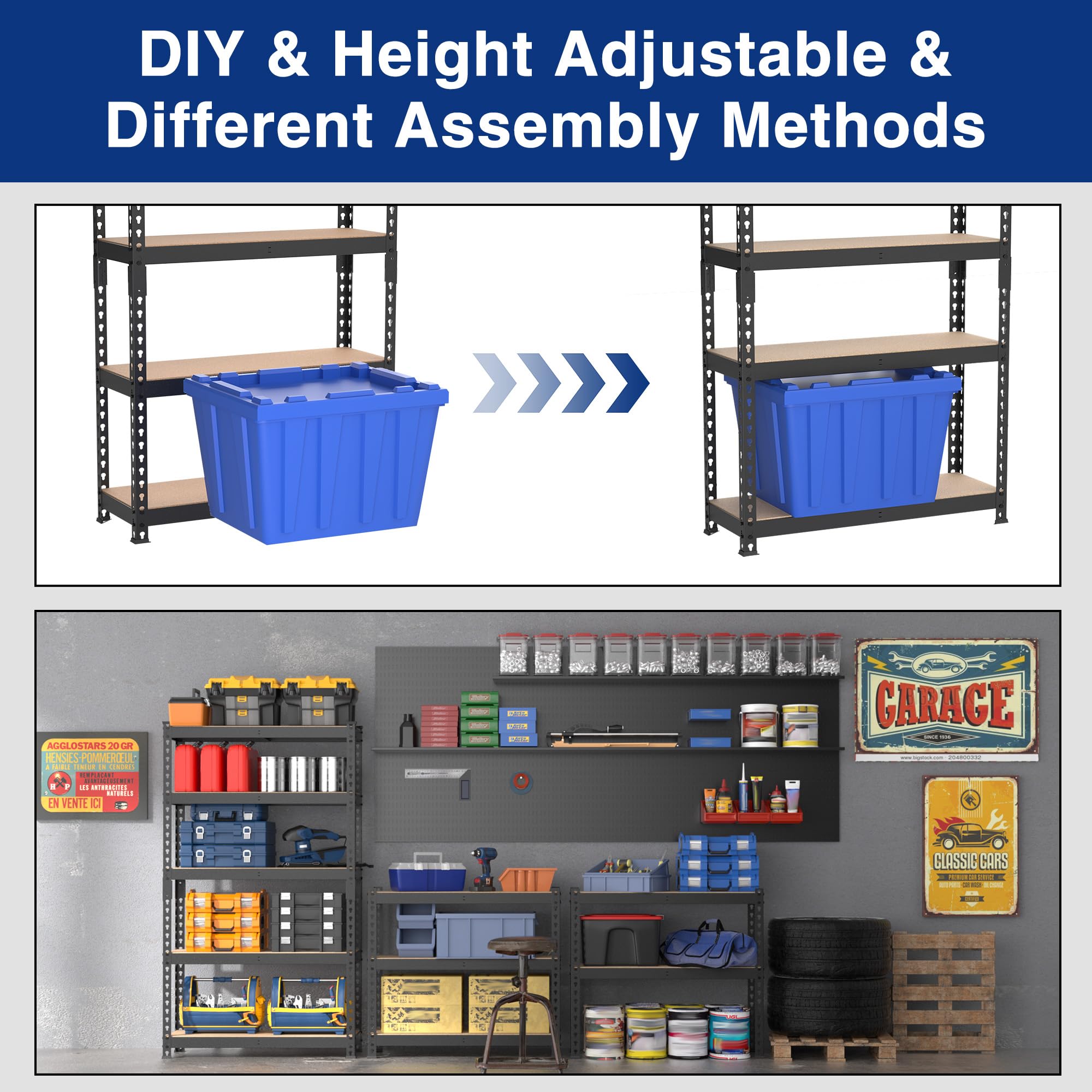 WORKPRO 5-Tier Metal Storage Shelving Unit, 36”W x 18”D x 72”H, Adjustable Storage Rack Heavy Duty Shelf with Particle Board, 4000 lbs Load Capacity (Total) for Garage Warehouse, Black/Silver