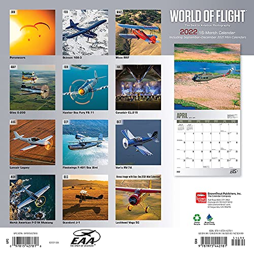 World of Flight EAA Airplanes 2022 12 x 12 Inch Monthly Square Wall Calendar, Aircraft Pilot Flying