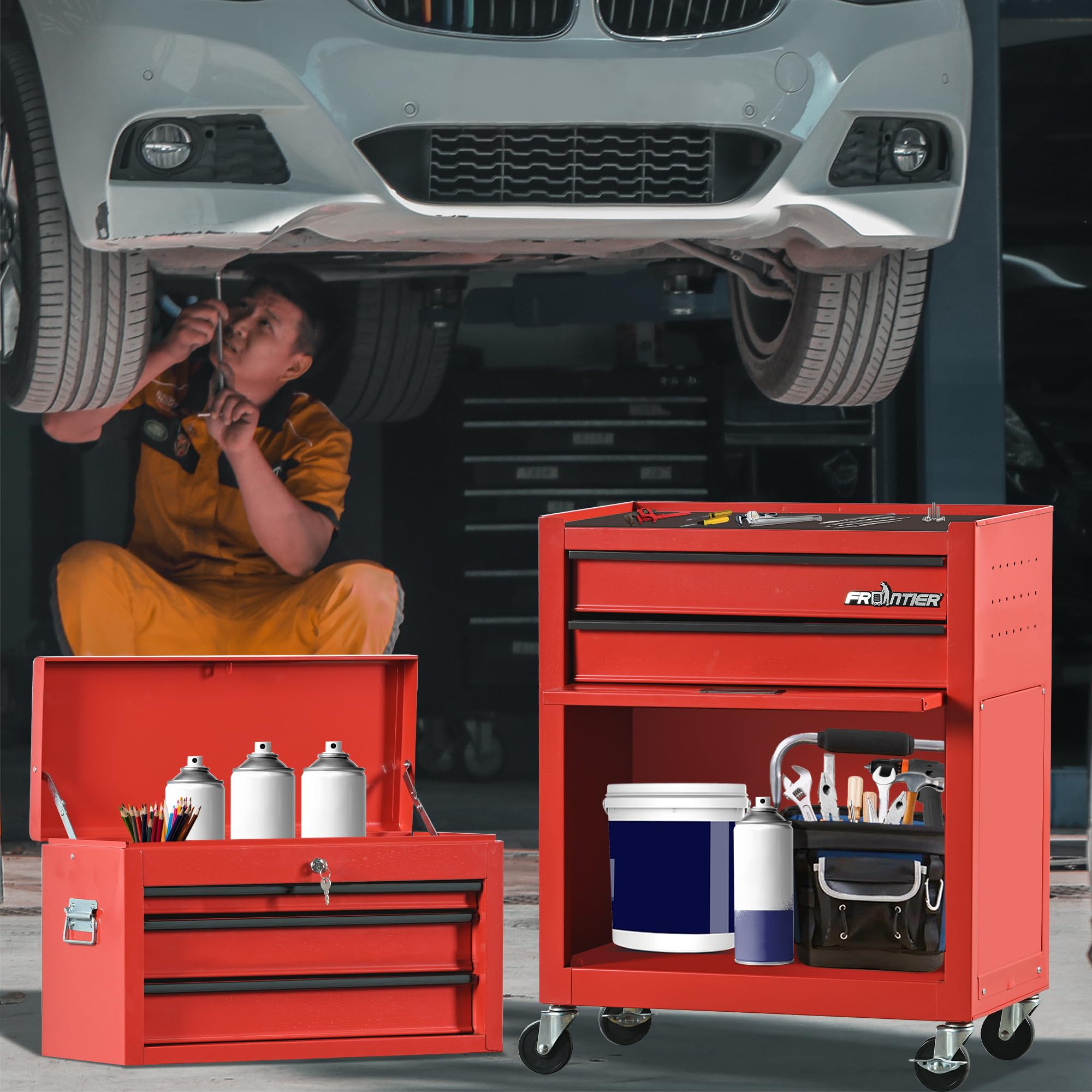 TOPKEY Rolling Tool Chest Cabinet High Capacity Tool Cart Tool Box with Wheels & Locking System, 5-Drawers Toolbox Organizer Detachable Tool Storage Cabinet for Garage, Repair Shop, Workshop