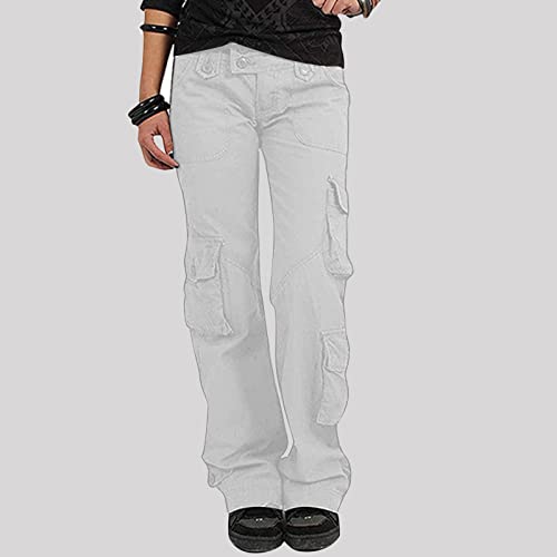 Wide Leg Cargo Pants with Pockets for Womens 90s Vintage Streetwear Combat Military Trouser Y2K Parachute Pants Gray