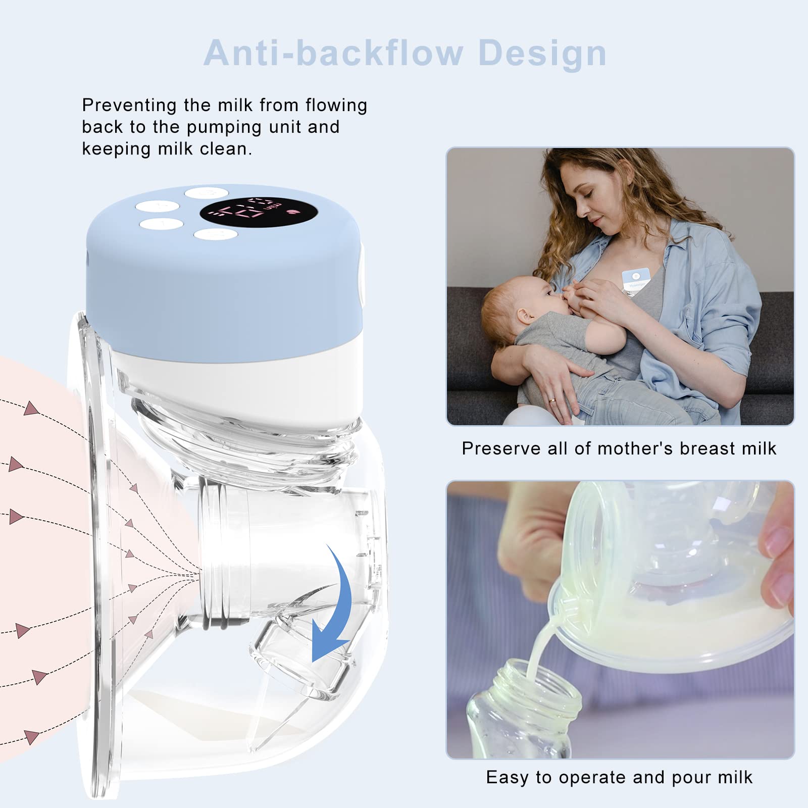 Wearable Breast Pump Hands Free Breast Pump,2 Modes,9 Levels with Massage and Pumping Mode Rechargeable Electric Breast Pump with Breast Pump Bag