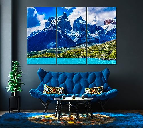 Three Granite Mountains in Torres del Paine National Park Patagonia Canvas Print 3 Panels / 36x24 inches