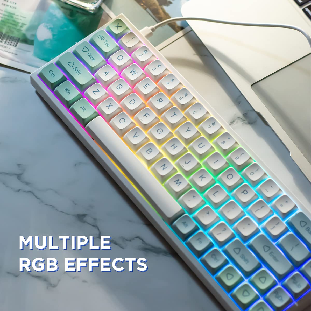 YUNZII KC68 Hot Swappable Mechanical Keyboard 68-Key Gaming Keyboard, RGB Backlit for Mac/Win/Gamers (Gateron Yellow Switch, Mint)