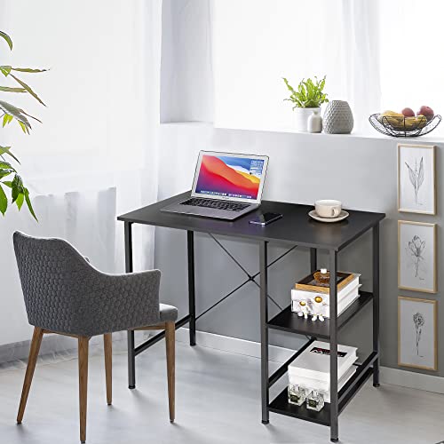 ZENY Small Computer Desk with Storage Shelves, 36” Sturdy Home Office Writing Desk/Laptop PC Workstation Desk, Metal Frame Computer Table, Black
