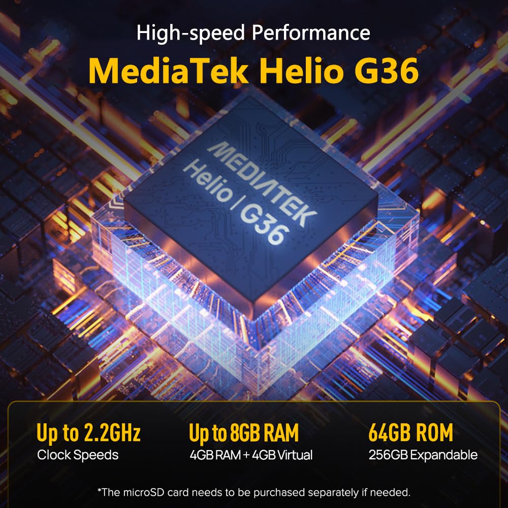 Ulefone Armor X12 Pro Rugged Smartphone Unlocked, MTK G36 8GB+64GB Android 13 Cell Phone, 13MP+8MP, 5.45" HD+, 4860mAh, Dual SIM 4G Rugged Phone, NFC GPS OTG FM,Orange