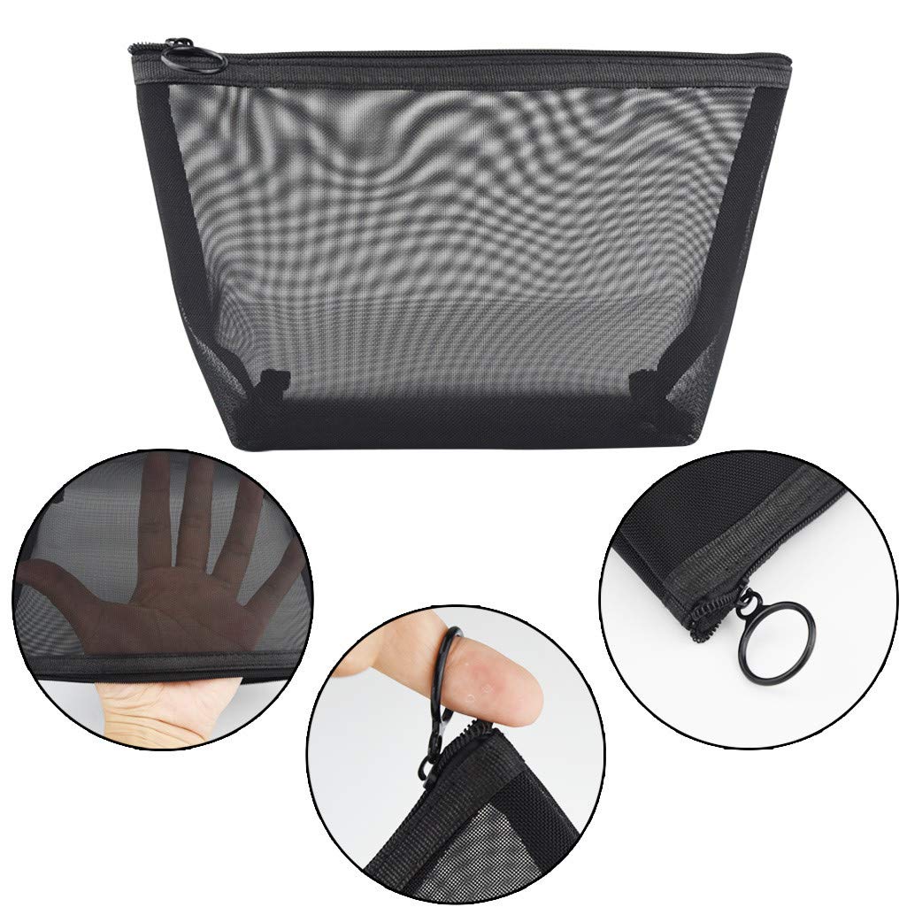 yeabwps 4 Pieces Portable Mesh Cosmetic Bags Breathable Makeup Bags Black Mesh Zipper Pouch for Home Offices Travel Accessories Organizer, 2 Sizes
