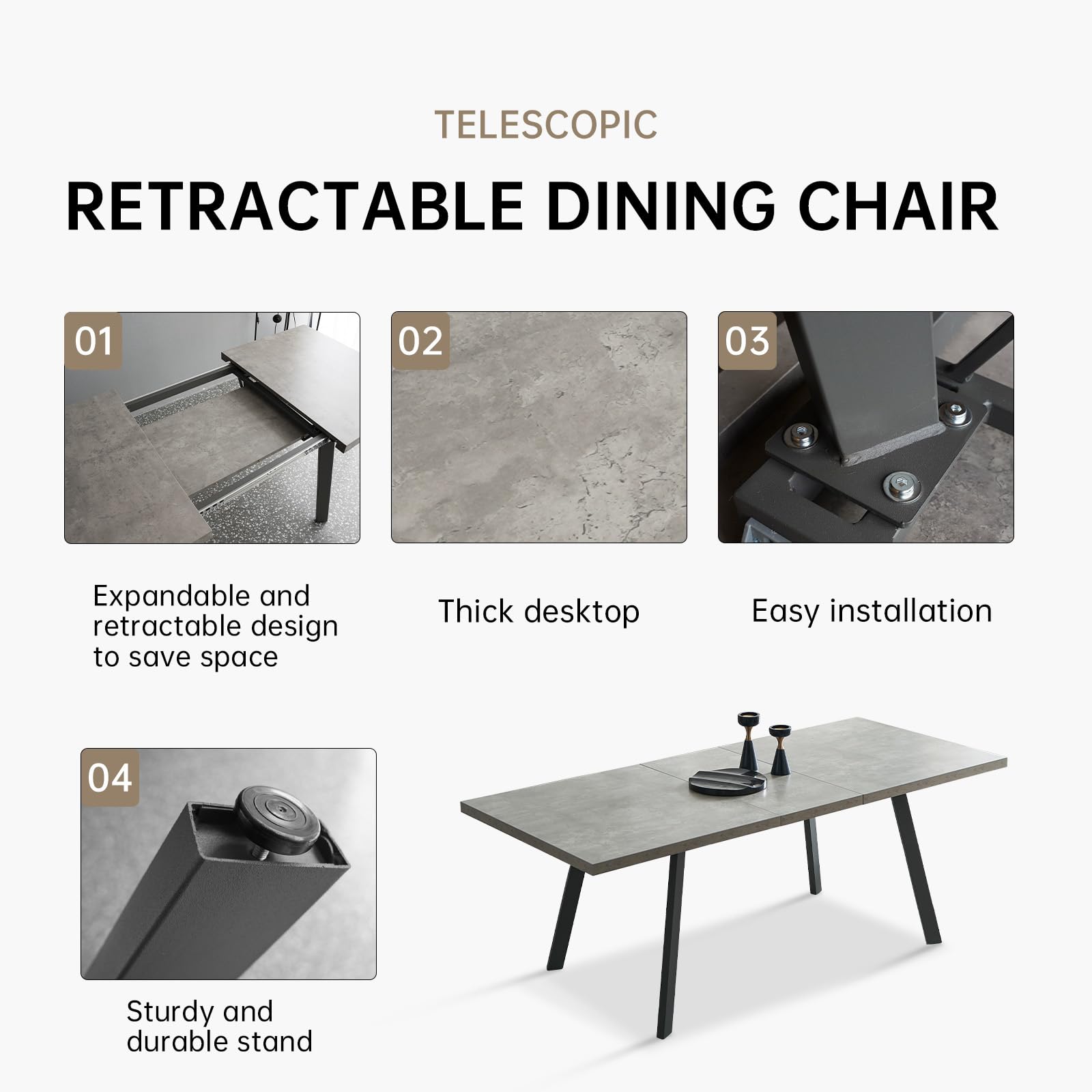 Zerifevni Dining Table Set for 6, Mid-Century Kitchen Table Set for 6-8 Person for Dining Room, Steel Legs