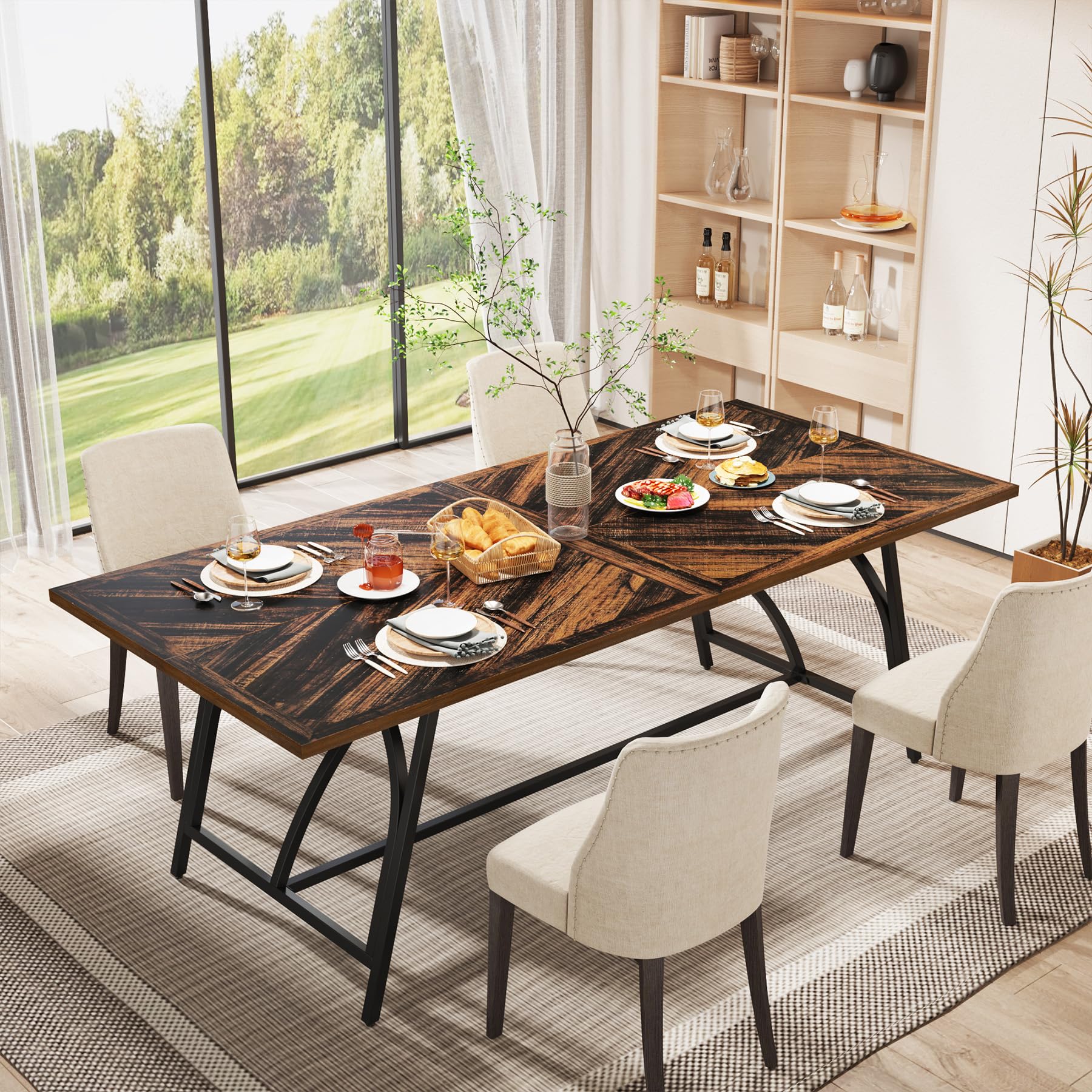 Tribesigns Extra Long Dining Table for 6, 70.8-Inch Rectangle Kitchen Table with Stylish Metal Legs, Large Business Restaurant Table, Only Table, Easy Assembly, Brown