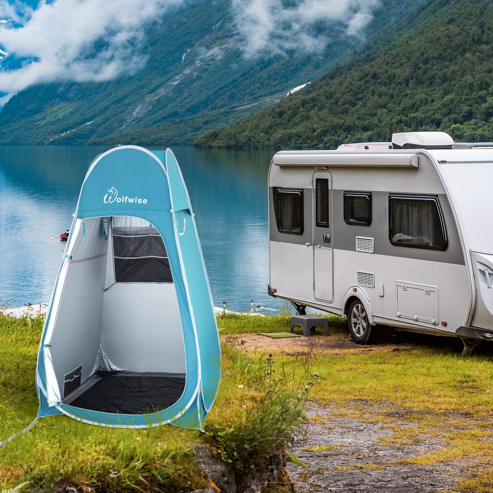 WolfWise Portable Pop Up Privacy Shower Tent Spacious Changing Room for Camping Hiking Beach Toilet Shower Bathroom