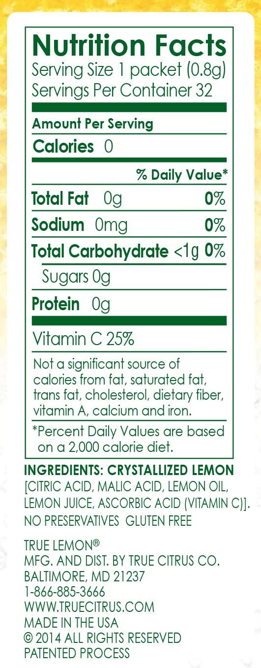 True Lemon - Crystallized Lemon For Water, Tea - Single-Serve Packets - Water Enhancer - 32-count