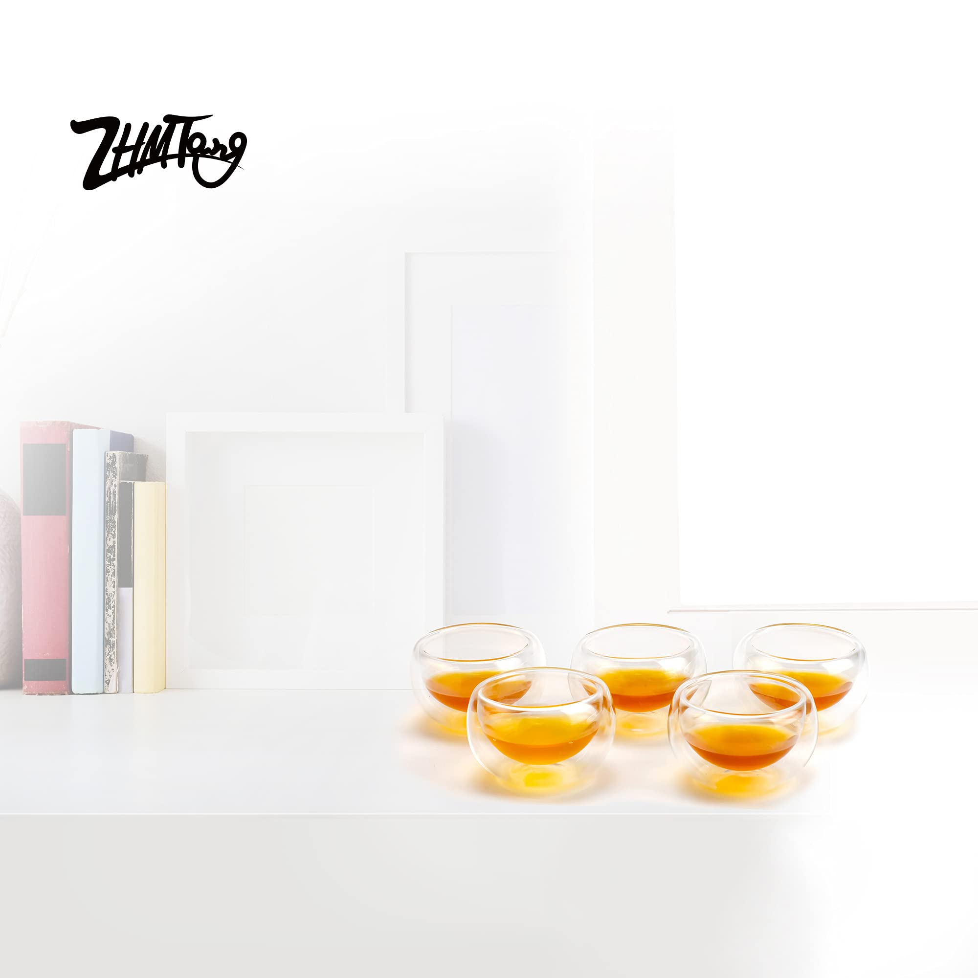 ZHMTang Double-walled Borosilicate Glass Tiny Teacups Each Holds 2 Oz/60ml (10 PCS)