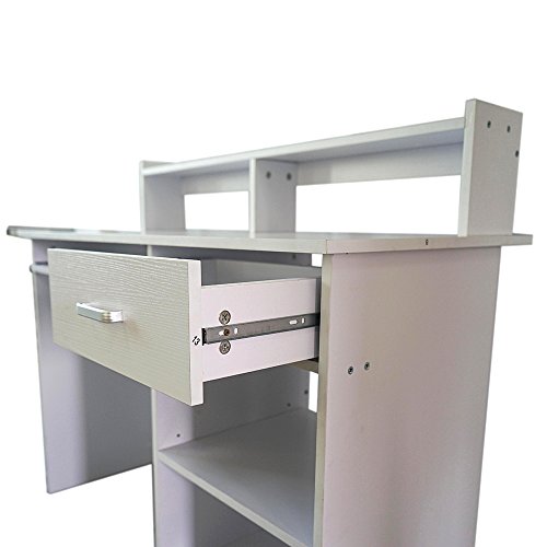 WISCLASS White Computer Desk with Keyboard Tray, E1 15MM Chipboard