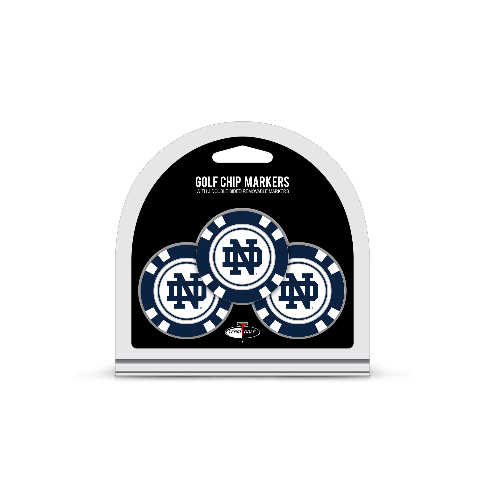 Team Golf NCAA Notre Dame Fighting Irish 3 Pack Golf Chip Ball Markers, Poker Chip Size with Pop Out Smaller Double-Sided Enamel Markers