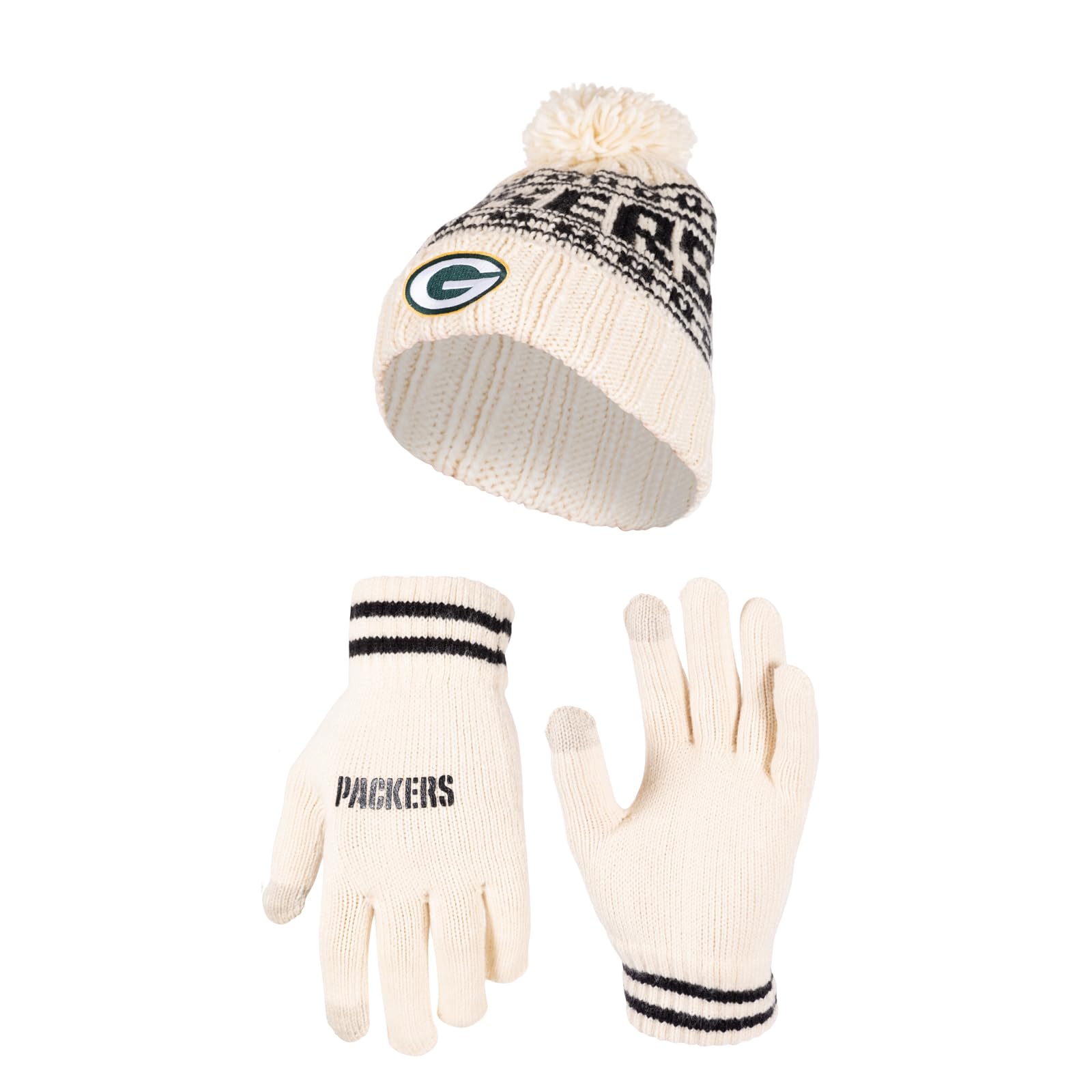 Ultra Game NFL Mens Womens Super Soft Cable Knit Winter Beanie Knit Hat with Extra Warm Touch Screen Gloves, Green Bay Packers