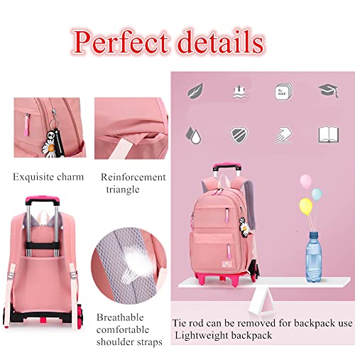 YJMKOI Solid-Color Simple Rolling Backpack for Girls, Purple Trolley Bags on 6 Wheels, Carry-on Luggage BookBag with Wheels for Middle School