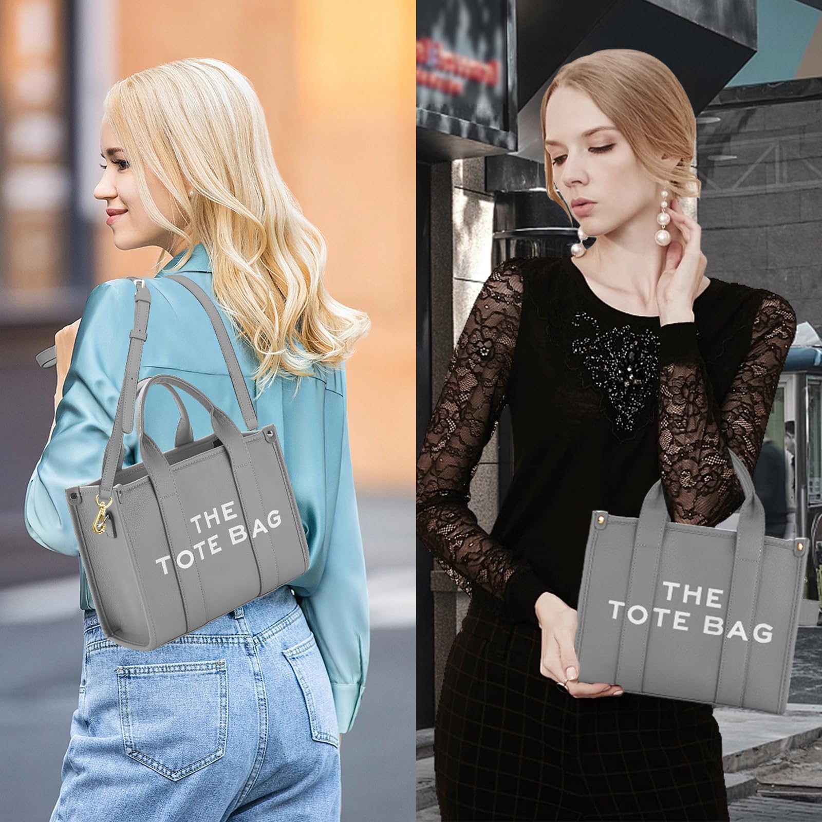 Tote Bag for Women, The Tote Bag with Zipper, Trendy Personalized Oversized Medium PU Leather Tote Bag Top-Handle Shoulder Crossbody Bags.(Medium-Grey)