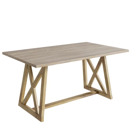 WOXYX Farmhouse 6-Piece Dining Table Cross Legs, Kitchen-Set & 4 Upholstered Chairs and Solid Wood Bench,Natural
