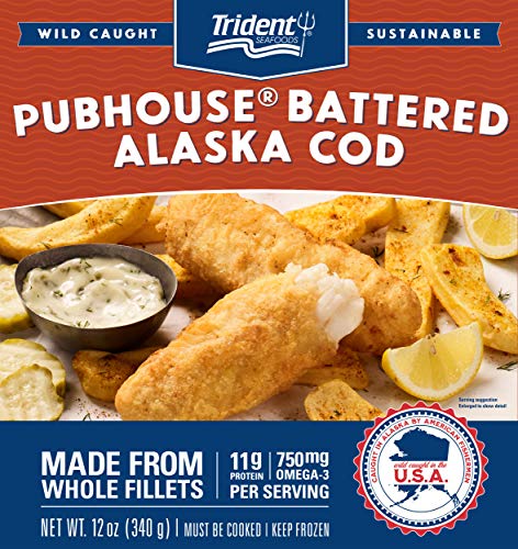 Trident Seafoods - Pub House Battered Cod - 12 oz, Frozen - Wild Caught Alaska Cod - 11g of Protein and 780mg of Omega-3 Per Serving - Made from Whole Fillets - Certified Sustainable