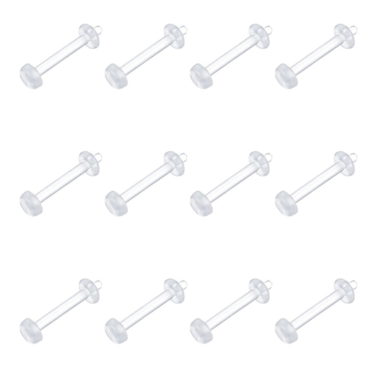 VCMART Clear Cartilage Earring-12pcs 16G Clear Acrylic Bioflex Tragus Retainer Lip Rings Nose Studs Labret Monroe Ear Helix Earring Clear Flat Top 10mm