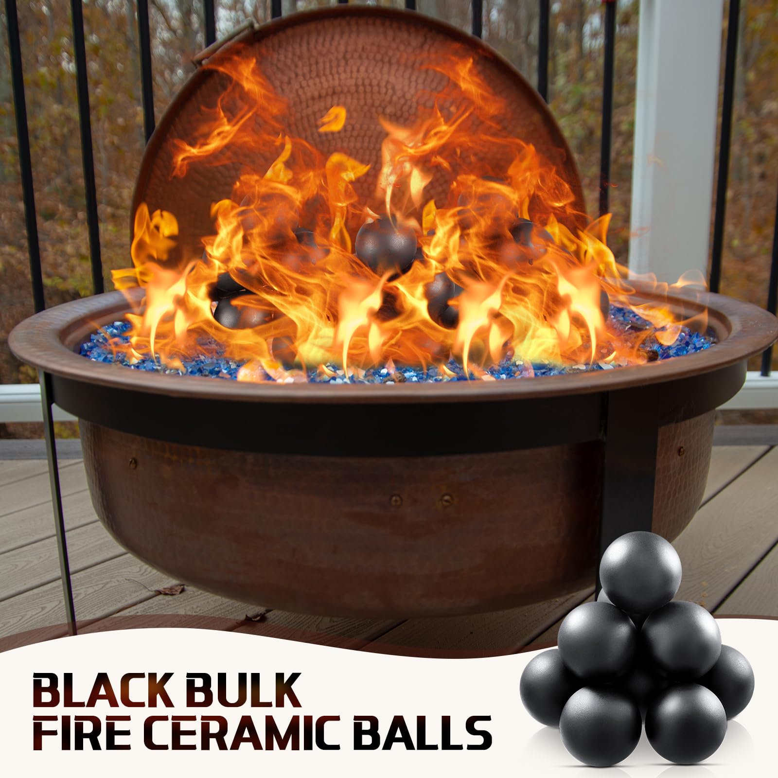 Suzile 50 Pcs Fire Ceramic Balls Bulk 3 Inch and 4 Inch Double Size Round Ceramic Fire Stones Rock Set for Indoor and Outdoor Fire Pit Fire Bowl Fireplaces Accessory, 2 Sizes, Black
