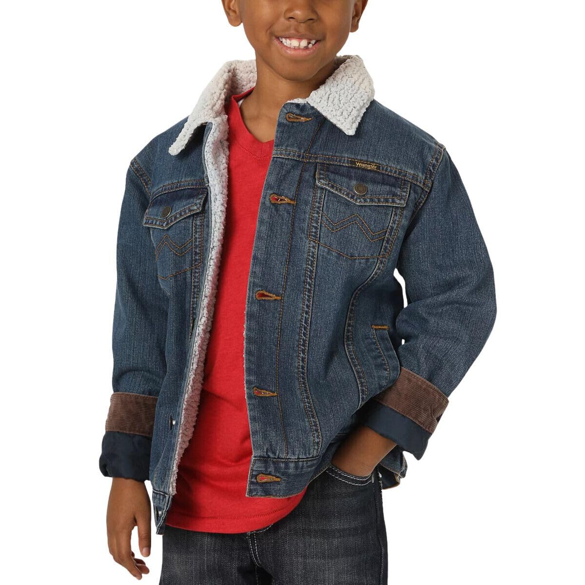 Wrangler Boys' Big Western Lined Jacket, Blanket Indigo, Large