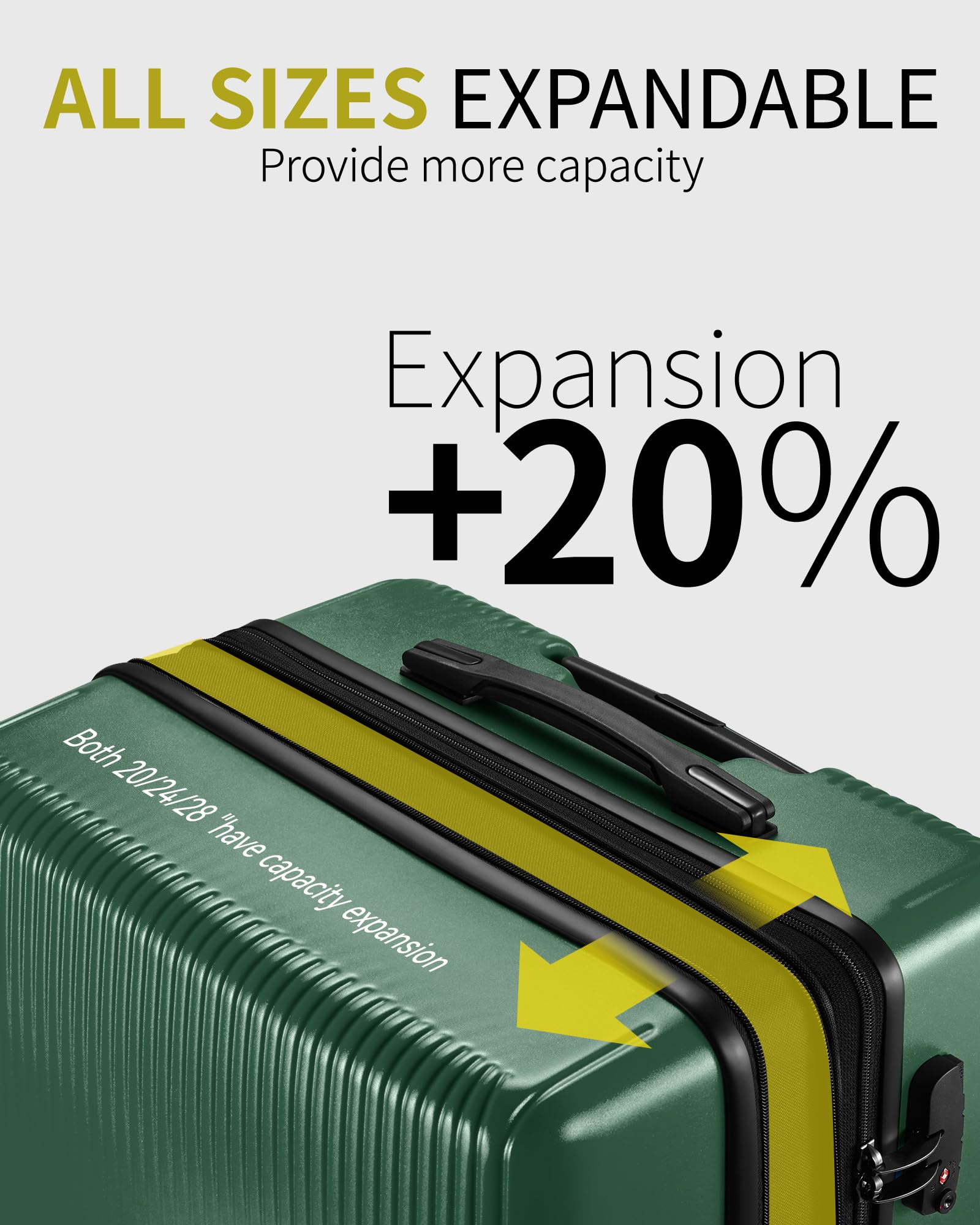 Zitahli 24 Inch Luggage, Expandable Suitcase Checked Luggage, PC Hard Case Luggage with TSA Lock Spinner Wheels YKK Zippers (Dark Green)