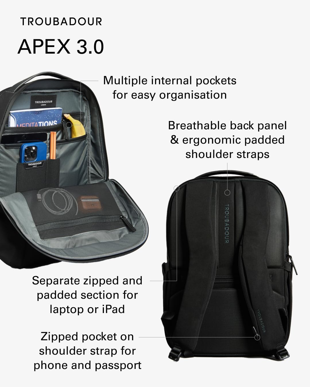 Troubadour Apex 17" Laptop Backpack - Waterproof, Lightweight, Spacious - Made From Recycled Materials