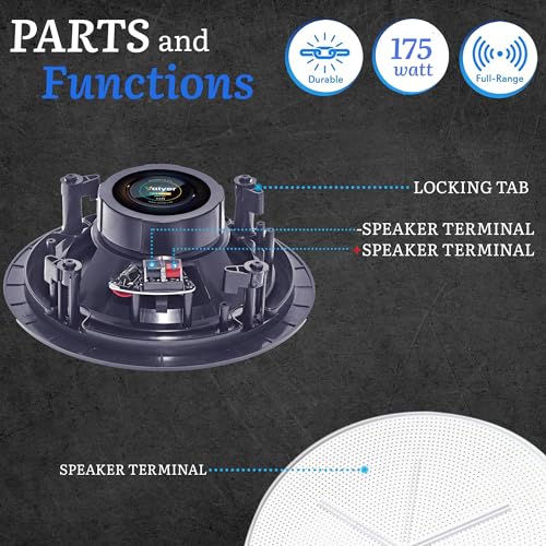 Vaiyer Set of 6 Frameless 5.25 Inch 8 Ohm 175 Watts Speakers, Flush Mount in-Wall in-Ceiling 2-Way Mid Bass Woofer Speaker - Perfect for Home, Office, Kitchen, Living Room
