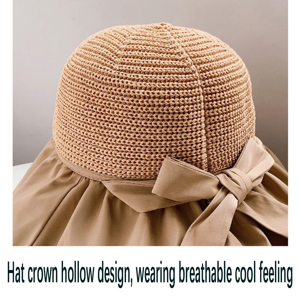 Women's UPF 50+ UV Sun Protection Breathable Wide Brim bowknot bucket hat Sun Hat (H-Black)