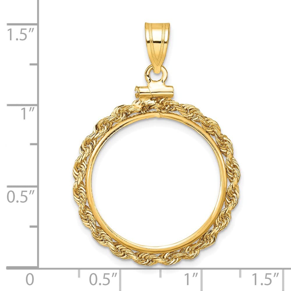 Wideband Distinguished Coin Jewelry 14k Polished Rope 21.6mm x 1.7mm Screw Top Coin Bezel Pendant QC1215/21.6