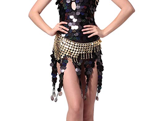 ZLTdream Women's Belly Dance Tower Shape Metal Hip Scarf Gold