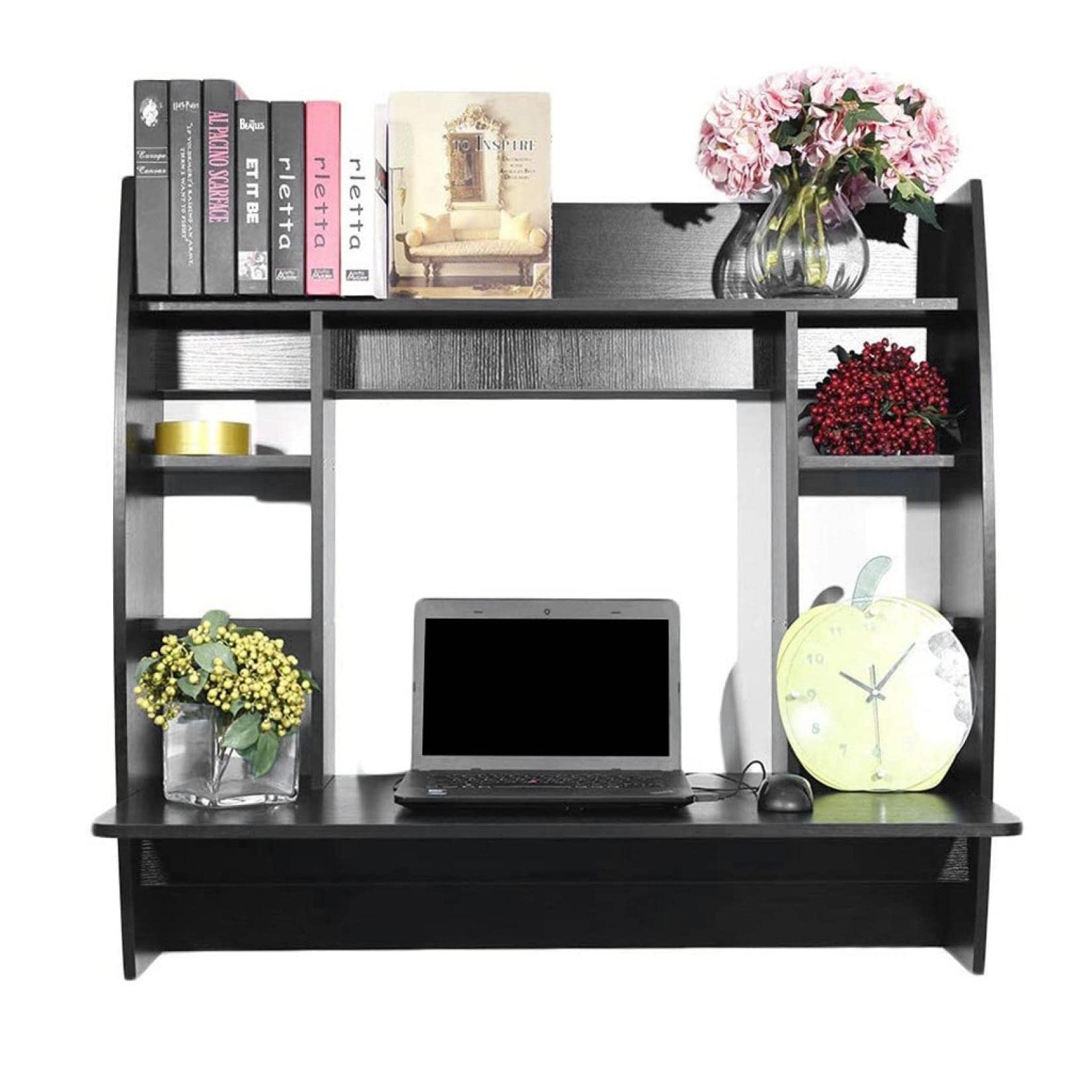 Wall Mounted Floating Computer Desk,with Storage Shelves Home Computer Table Floating Dining Desk,Durable and can Withstand a lot of Load. (Black)