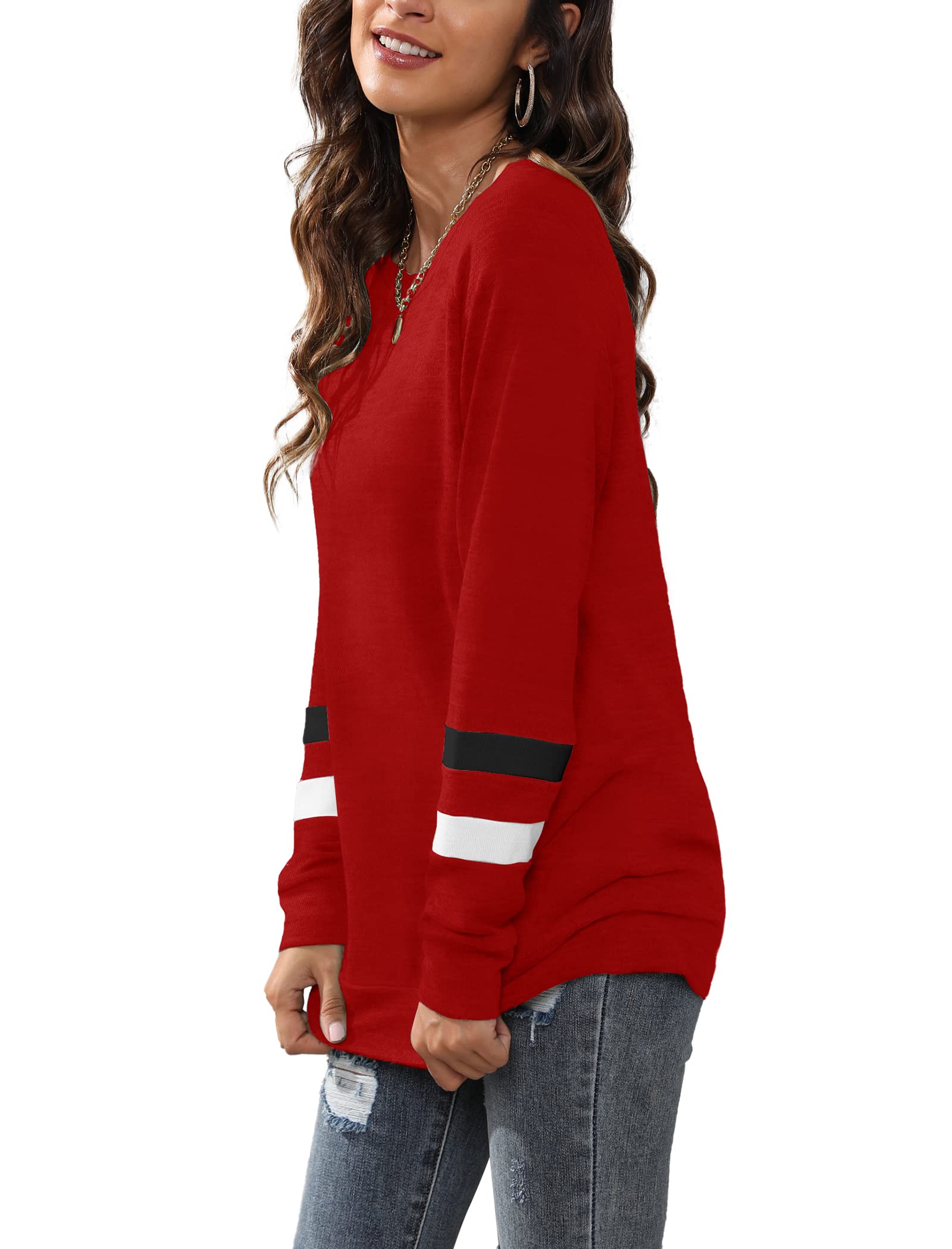 Sweatshirts for Women Tunic Sweaters Loose Casual Tops Christmas 2023 Red M