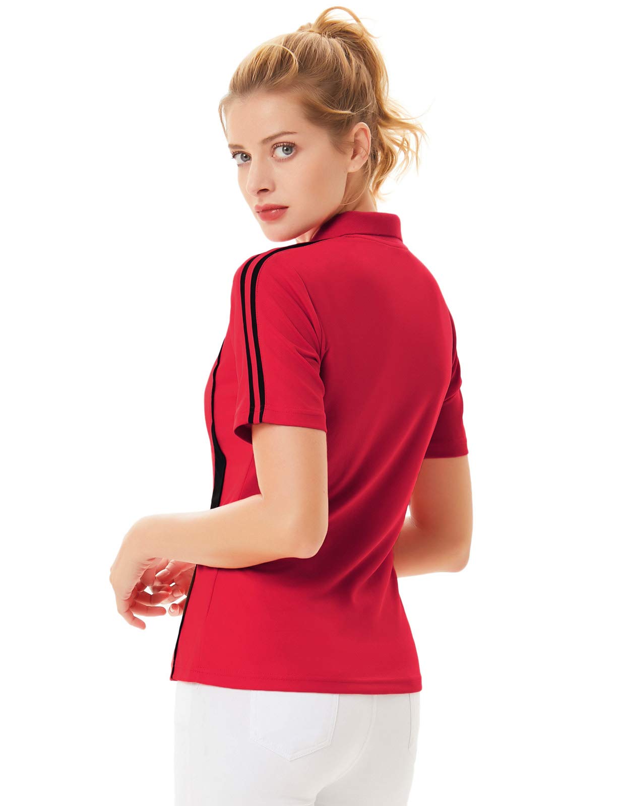 Women's Moisture Wicking Short Sleeve Competitor Polo Shirt(S,Red #23)