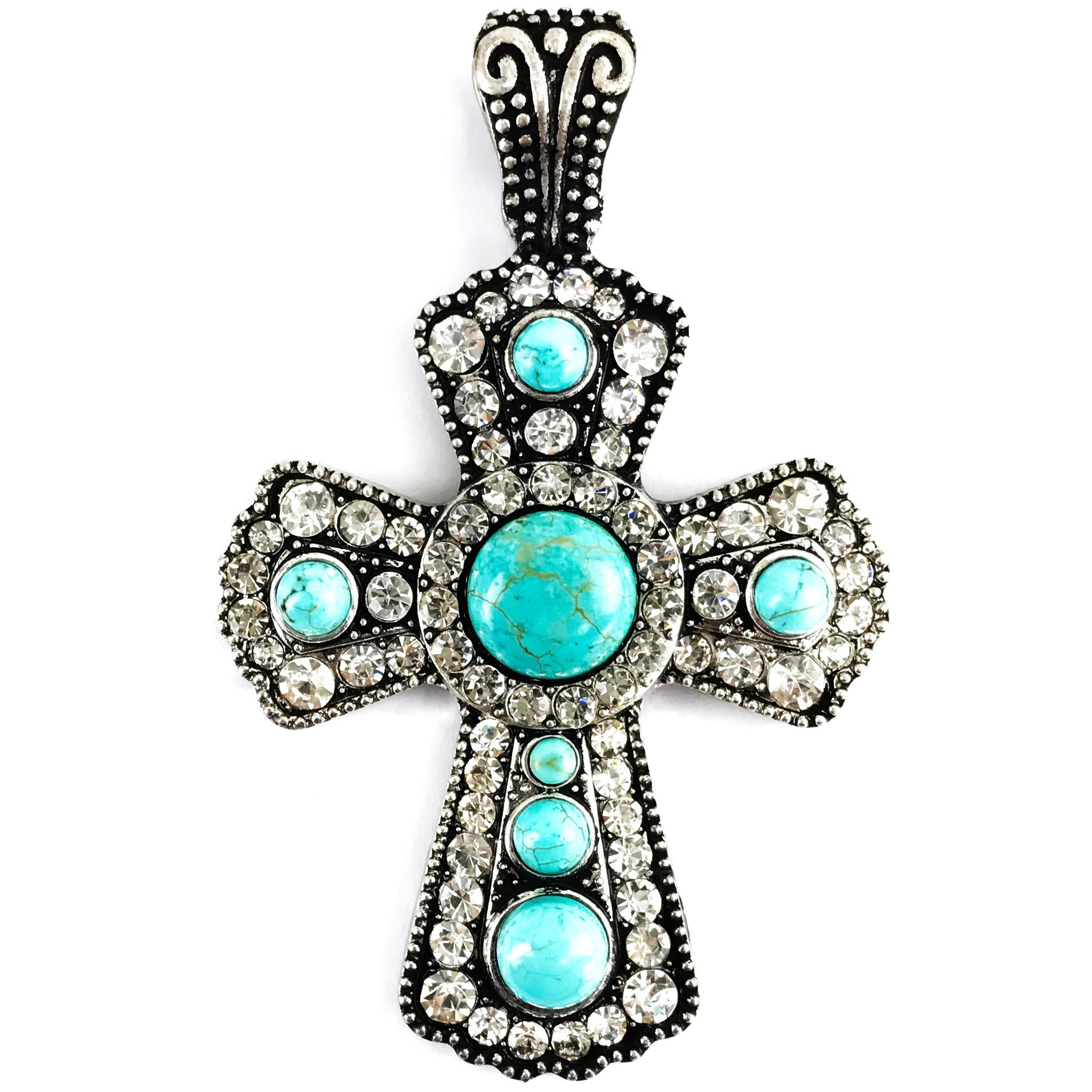 Western Collection Rhinestone Turquoise Duo Color Cross Rope Magnetic Closure Pendant (5)
