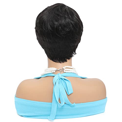 YOUKNOWIG Pixie Cut Straight Short Bob Wig for Black Women 100% Brazilian Human Hair Full Machine Made Wigs Natural Black Color