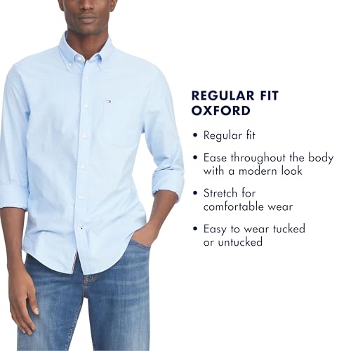 Tommy Hilfiger mens Long Sleeve Solid Oxford in Custom Fit Button Down Shirt, Tommy Navy, Medium US