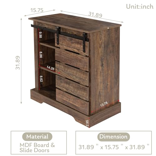 Wonder Comfort Sideboard Buffet Cabinet,Kitchen Storage Console Table with Sliding Barn Door for Living, Dining Room, Bedroom, Entryway, Rustic Brown